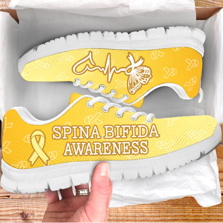 Spina Bifida Shoes Awareness Heartbeat Ribbon Pattern Sneaker Walking ...
