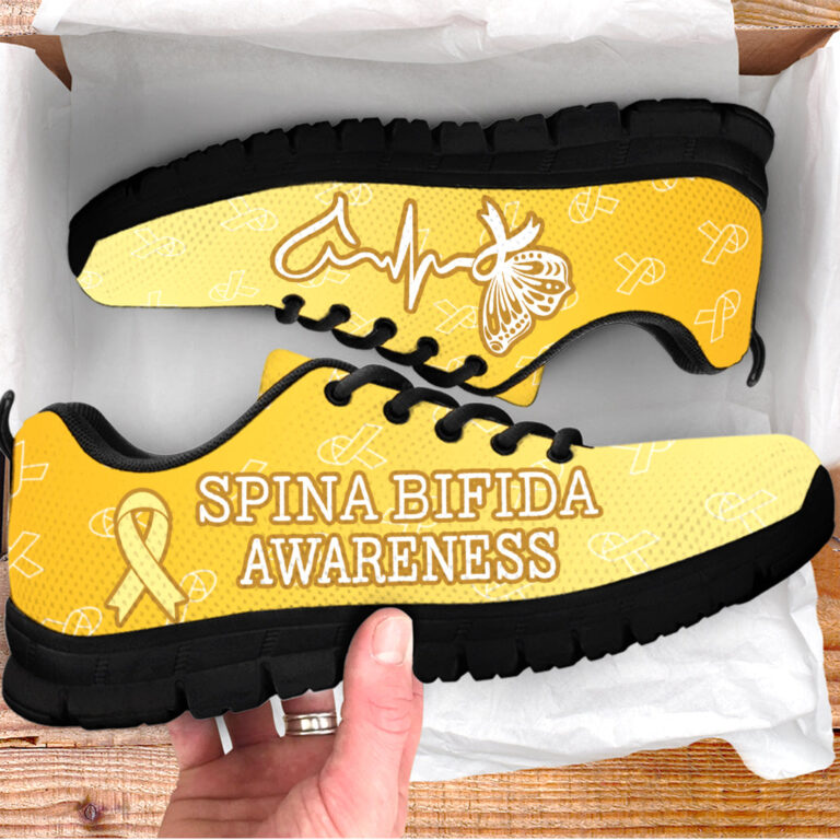 Spina Bifida Shoes Awareness Heartbeat Ribbon Pattern Sneaker Walking ...