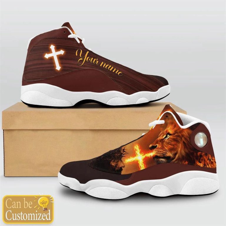 Christian Shoes, Jesus Lion And Fire Custom Name Basketball Shoes For ...